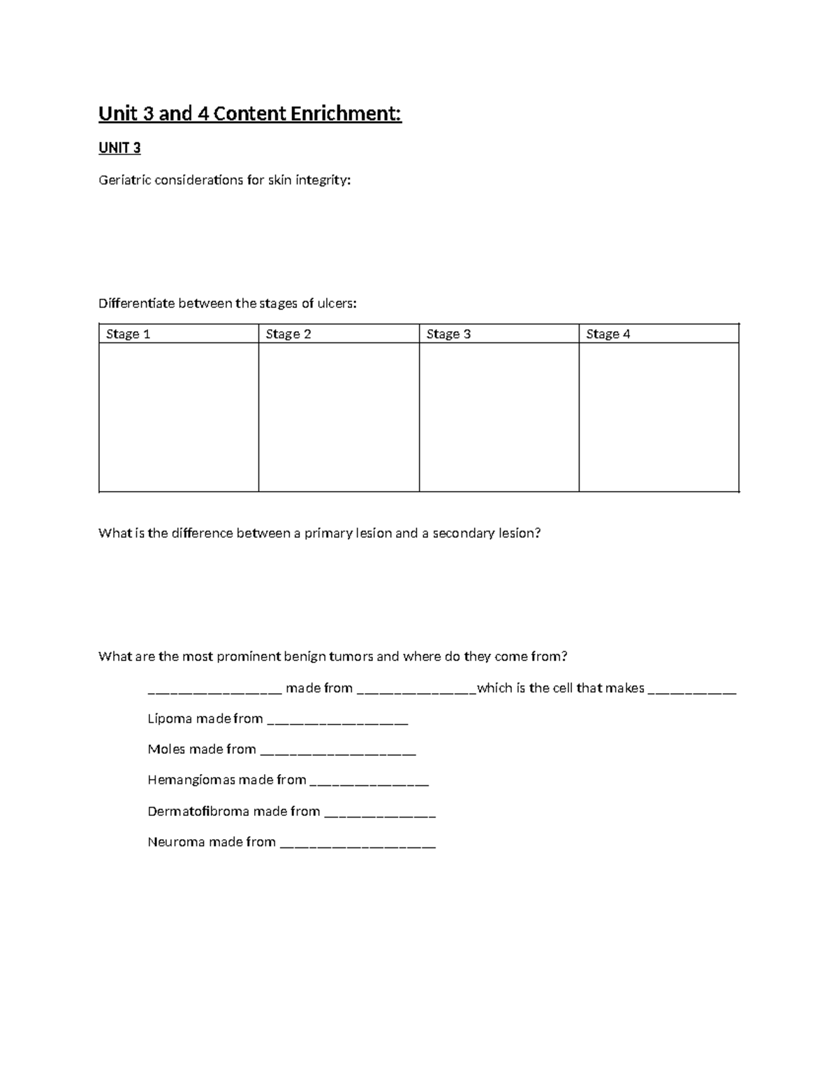 Patho 1 Unit 3 and 4 Practice - Unit 3 and 4 Content Enrichment: UNIT 3 ...