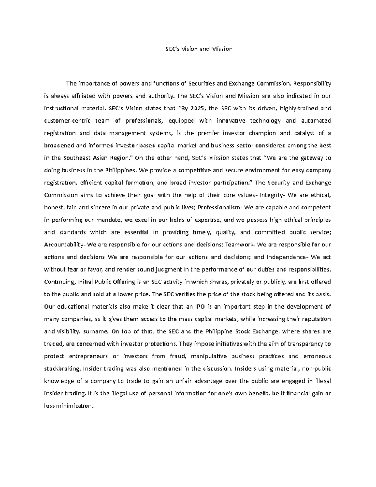 SEC's Vision and Mission - Responsibility is always affiliated with ...