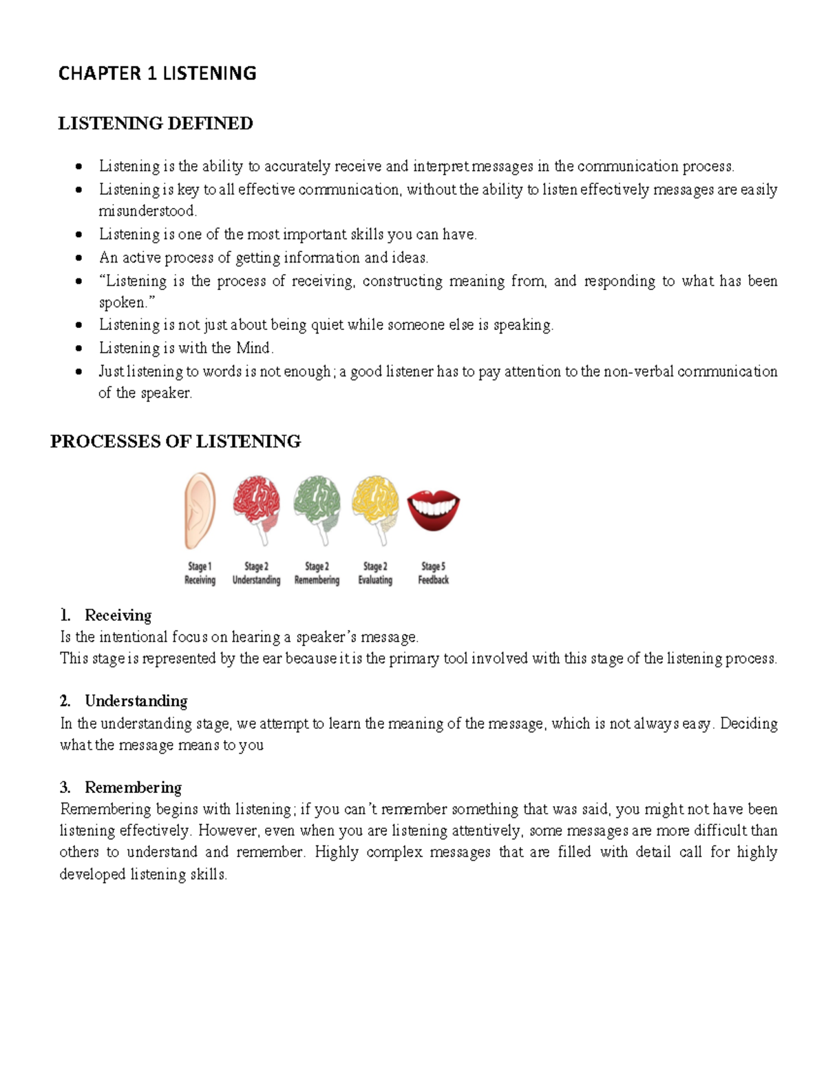 Chapter 2 Listening Handout - CHAPTER 1 LISTENING LISTENING DEFINED ...
