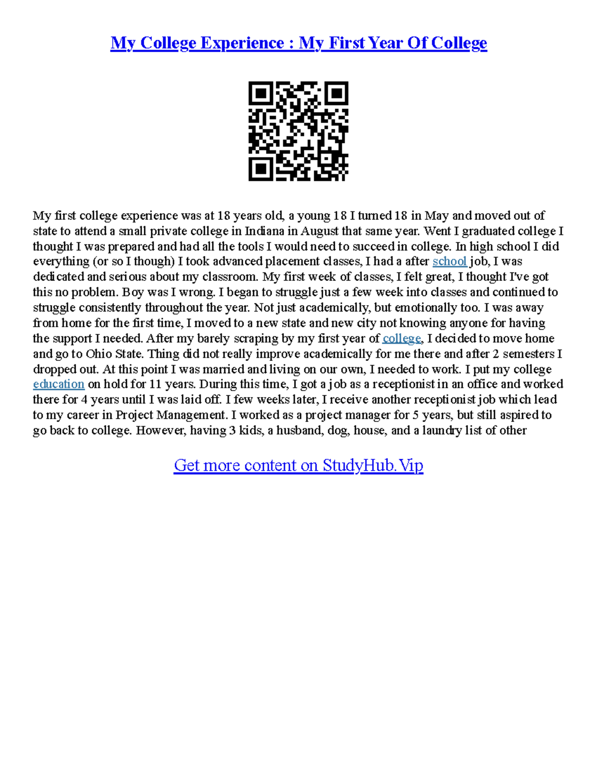 My First Experience Essay - My College Experience : My First Year Of ...