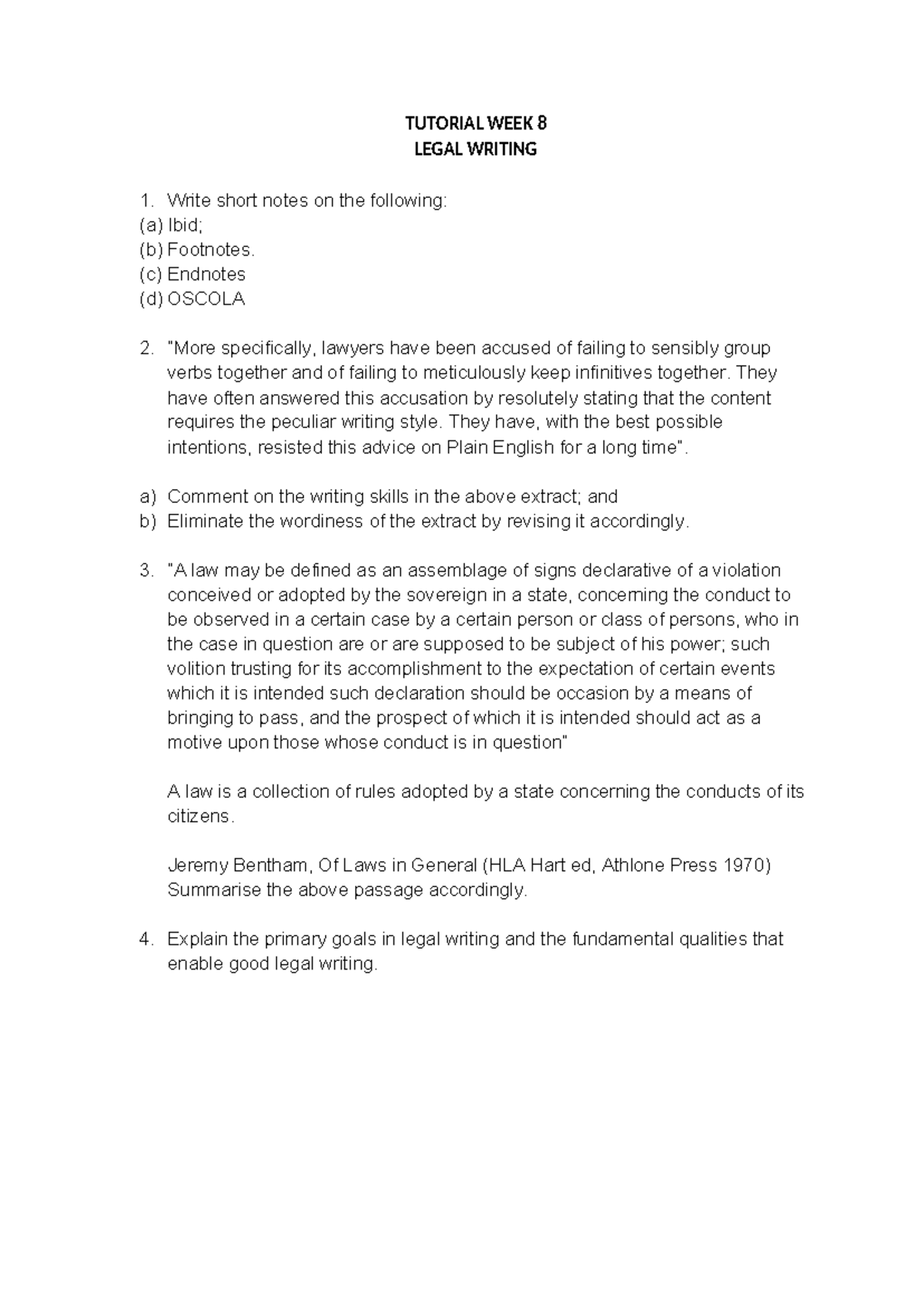 Tutorial WK 8 Legal Skills Legal Writing - TUTORIAL WEEK 8 LEGAL ...