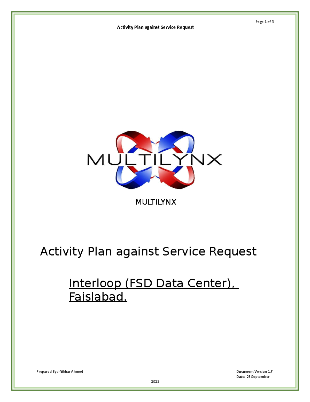 Activity plan of Interloop FSD - Page 1 of 3 Activity Plan against ...