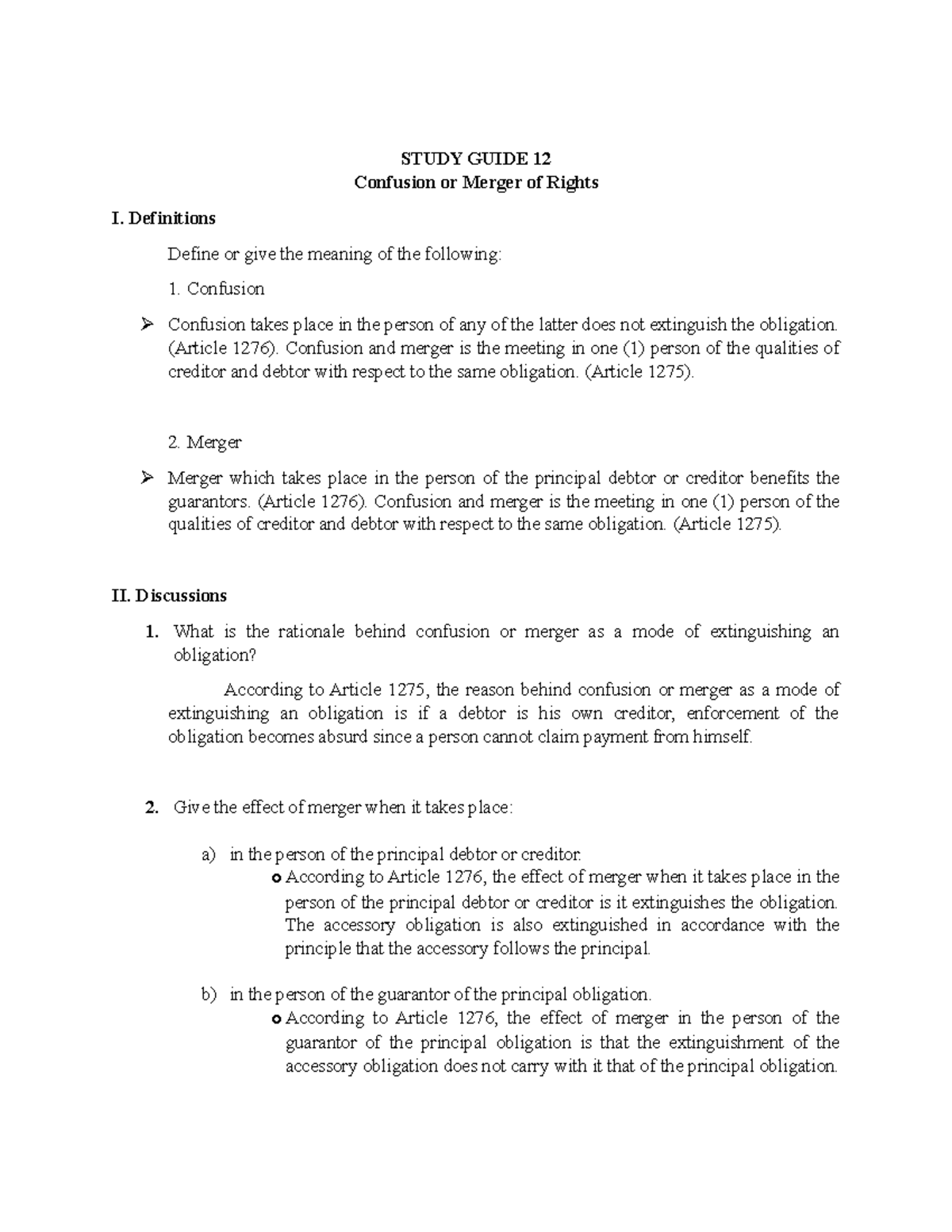 Oblicon Study Guide - aaa - STUDY GUIDE 12 Confusion or Merger of ...