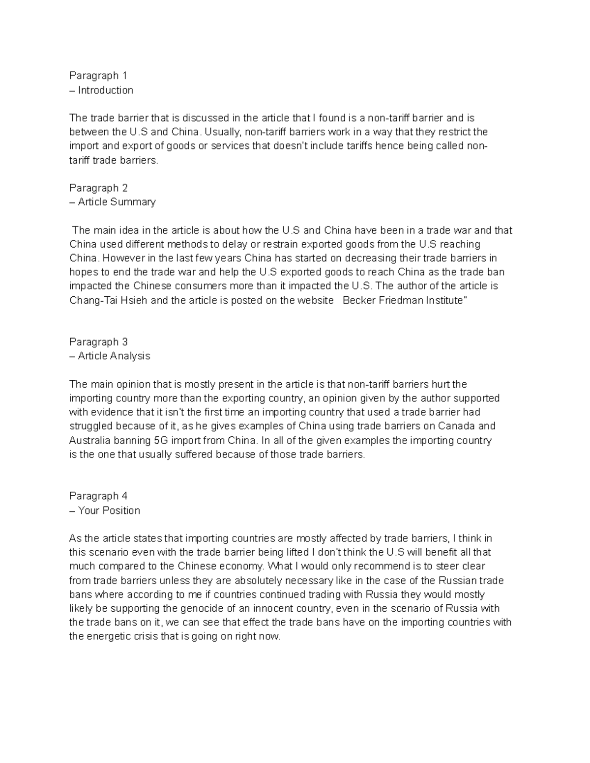 03.08 Free Trade and Barriers - Paragraph 1 Introduction The trade ...