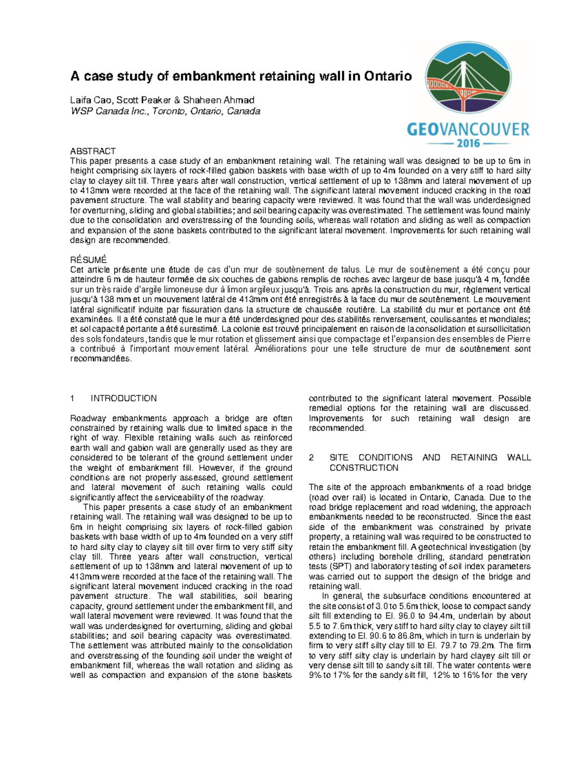 A case study of embankment retaining wall in Ontario - , Toronto ...