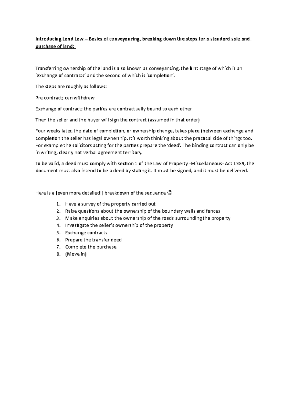 Basics of conveyancing, breaking down the steps for a standard sale and ...