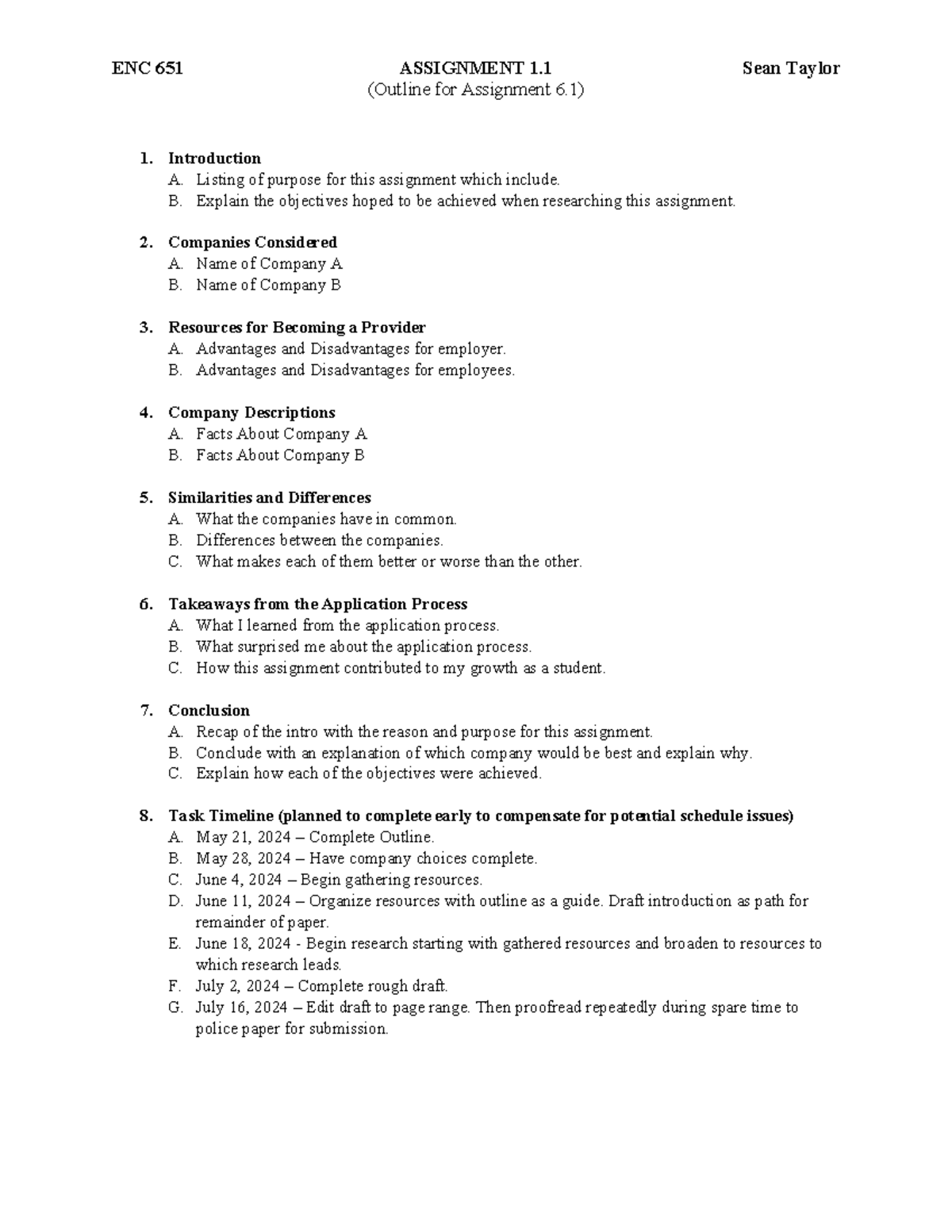 Taylor ENC 651 - Asignment 1 - ENC 651 ASSIGNMENT 1 Sean Taylor ...