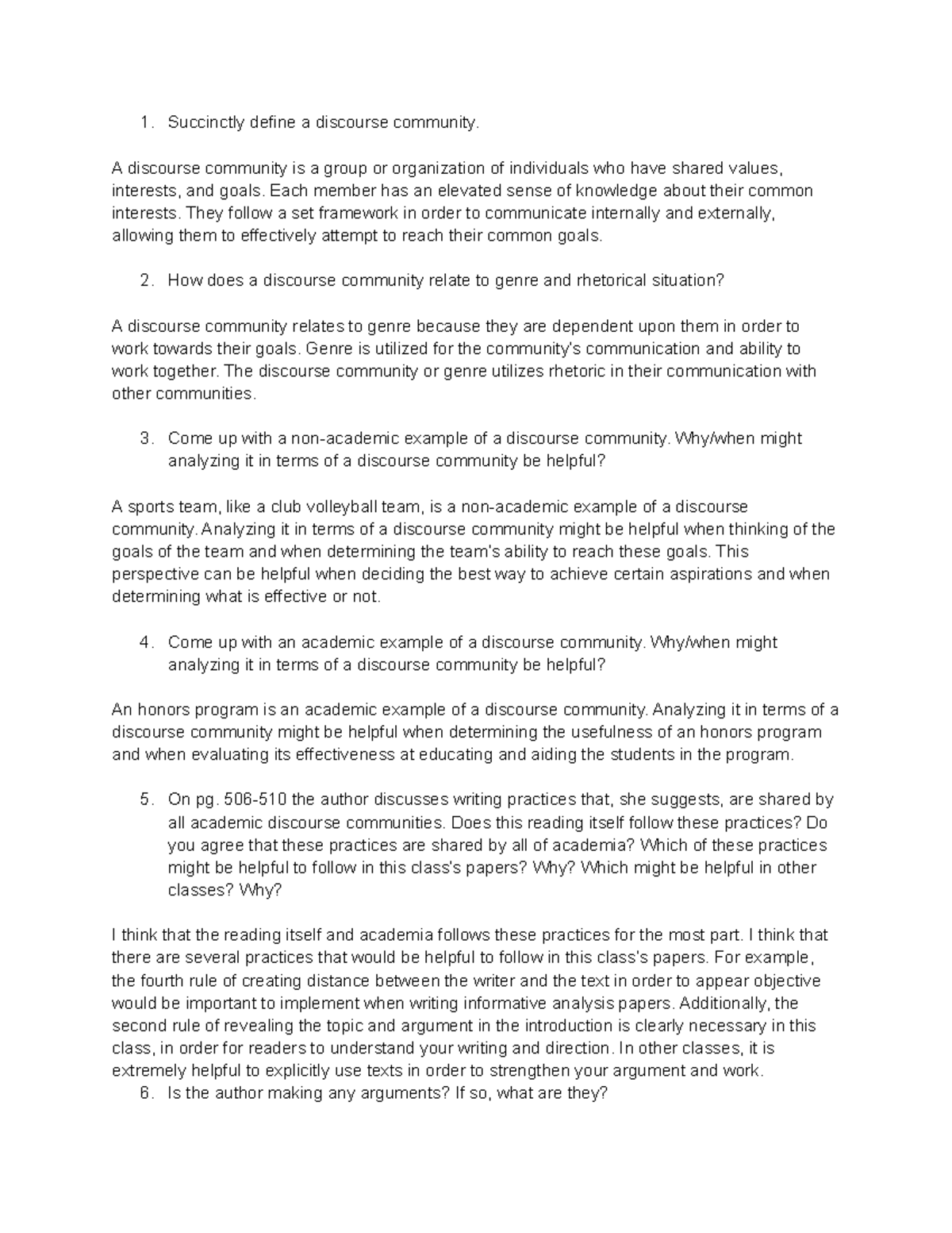 Johns Reading Response Example - Succinctly define a discourse ...