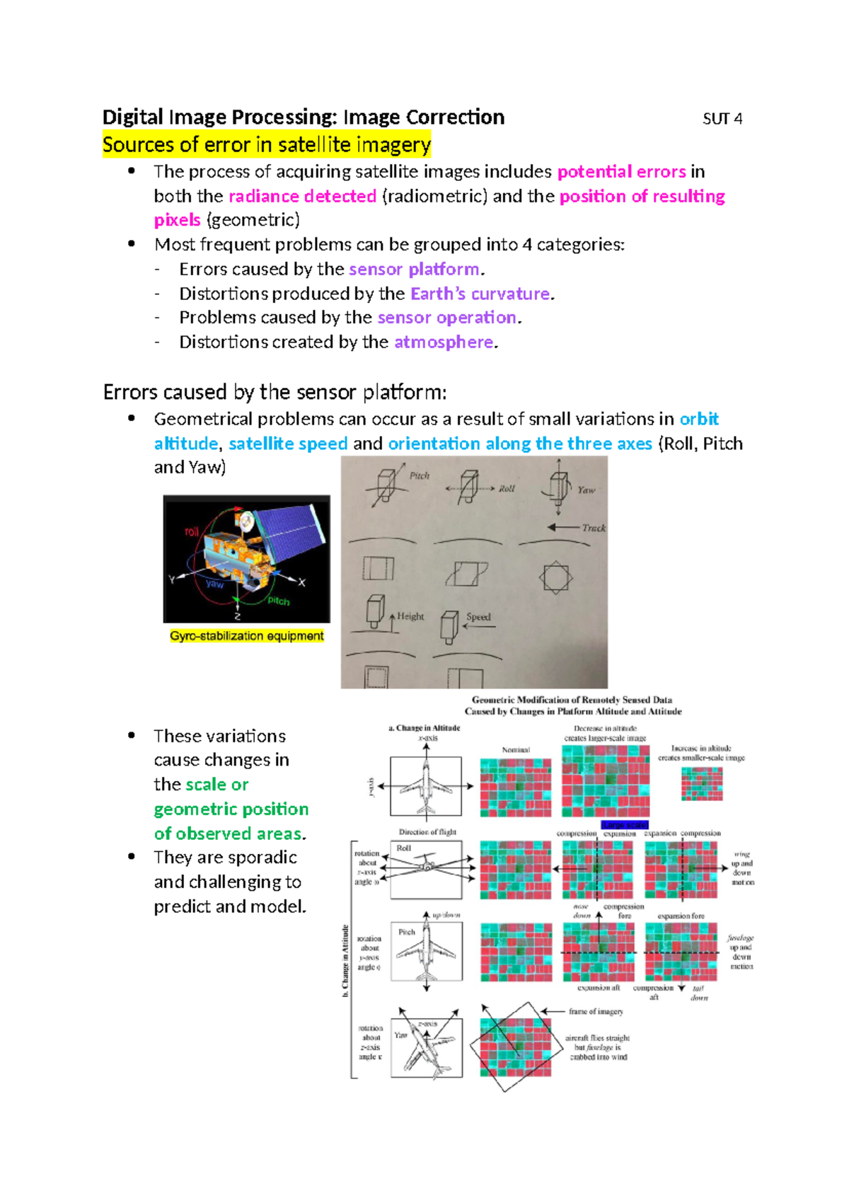 SUT 4 - Summary Remote sensing - Digital Image Processing: Image Correction SUT 4 Sources of ...