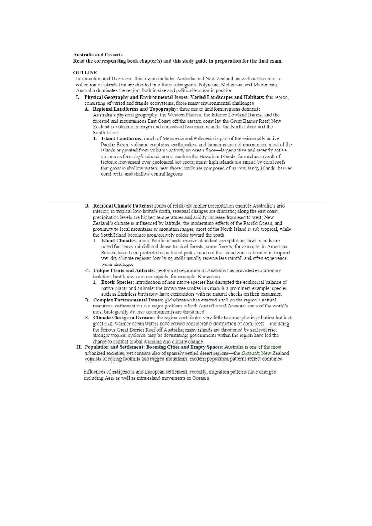 Lecture Notes - Australia and Oceania study guide - SBS 252 - Studocu