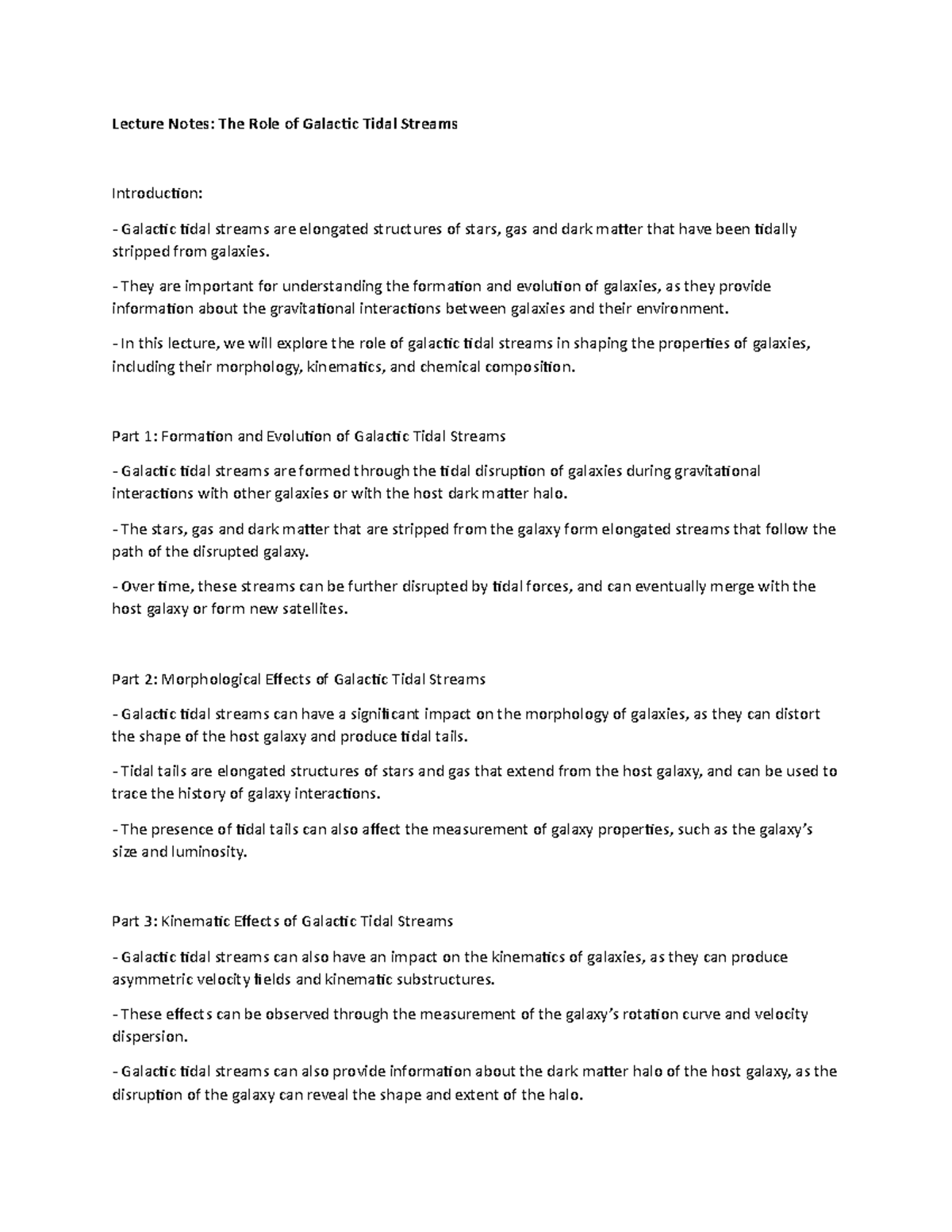 Lecture Notes: The Role of Galactic Tidal Streams - Lecture Notes: The ...