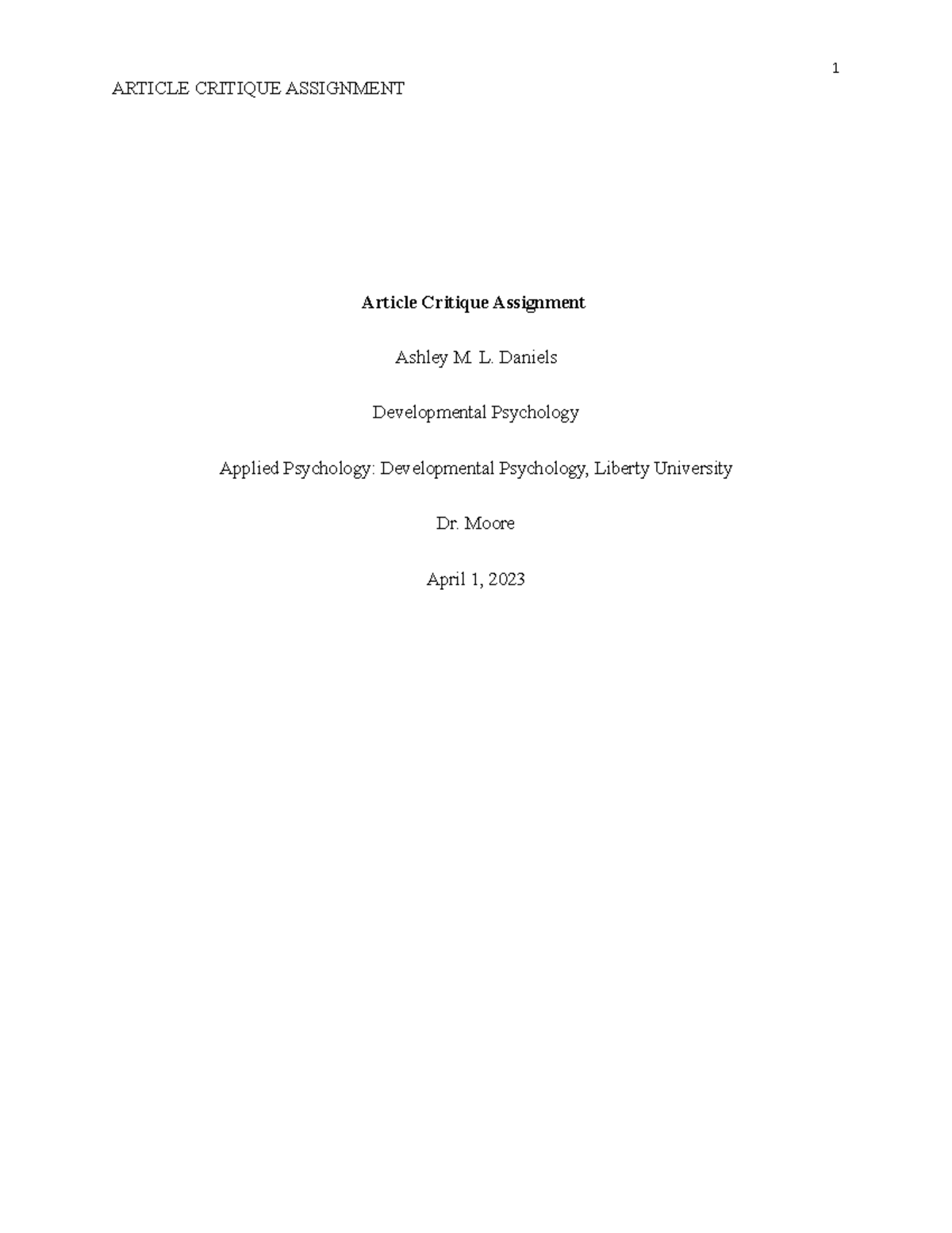 Article Critique Assignment 2023 - ARTICLE CRITIQUE ASSIGNMENT Article ...