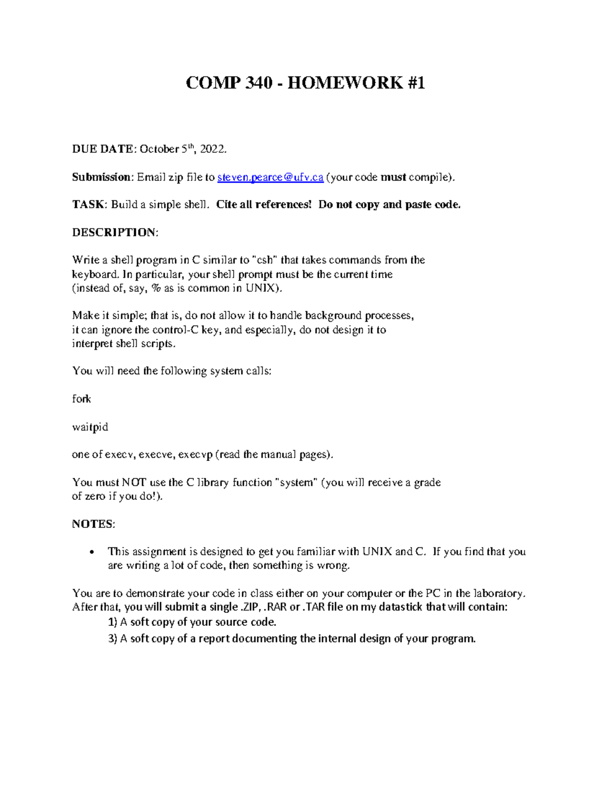 HW1 - Assignment 1 - COMP 340 - HOMEWORK DUE DATE : October 5th, 2022 ...