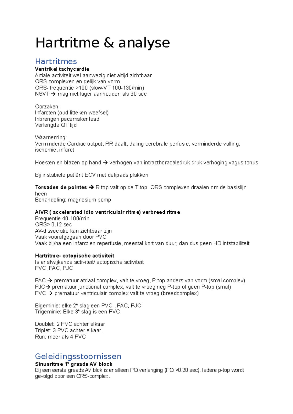 Hartritme samenvatting - Hartritme & analyse Hartritmes Ventrikel ...
