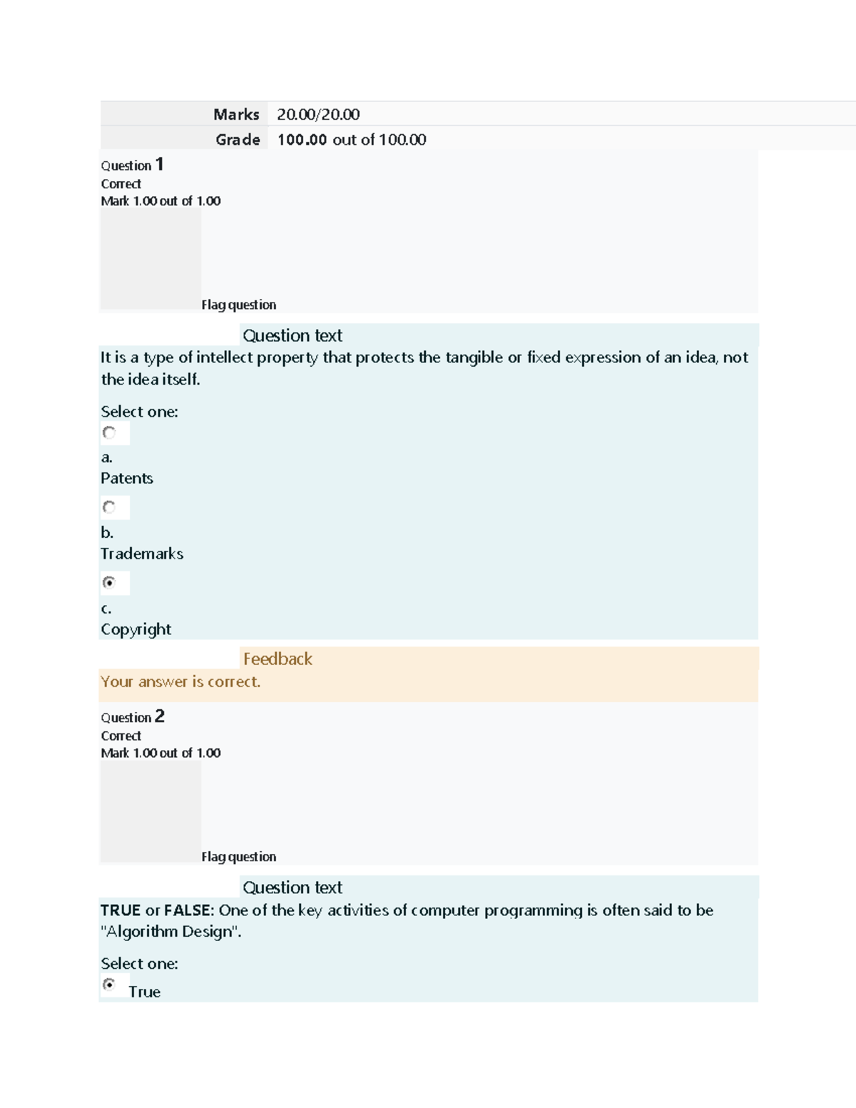 WEB Design Prelims EXAM - Marks 20/20. Grade 100 out of 100. Question 1 ...