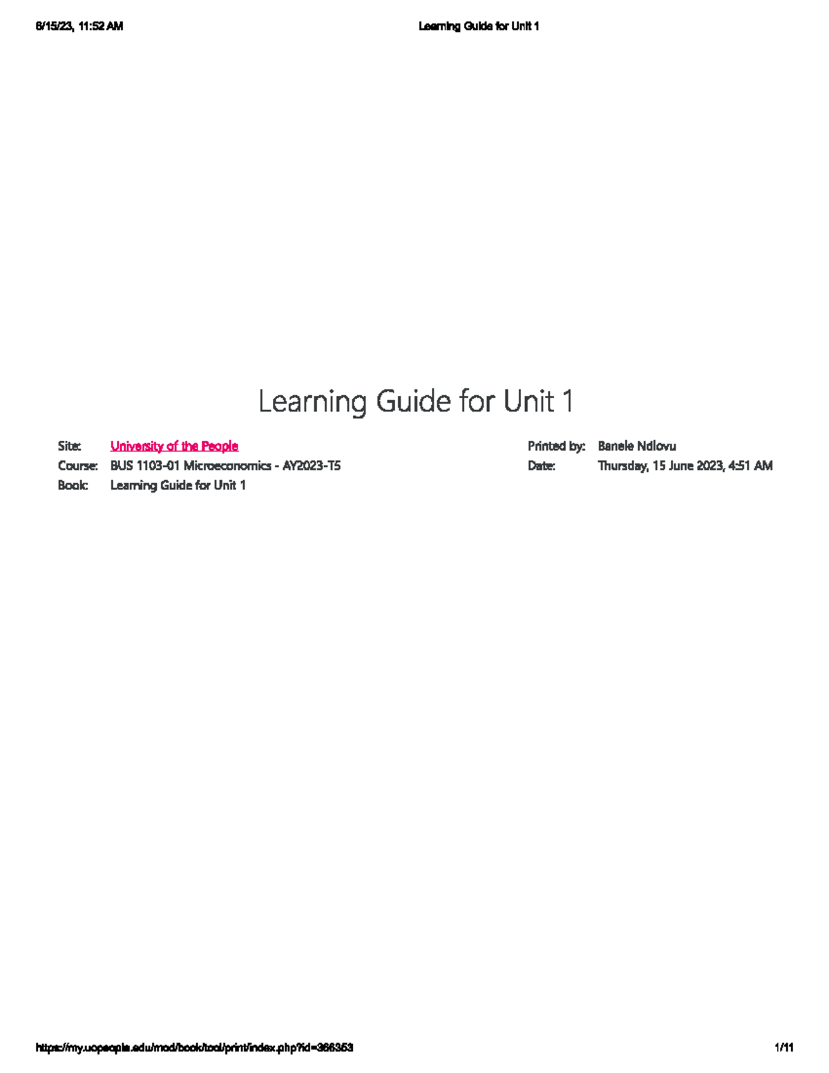 BUS 1103 Learning Guide Unit 1 - BUS 1103 - Studocu