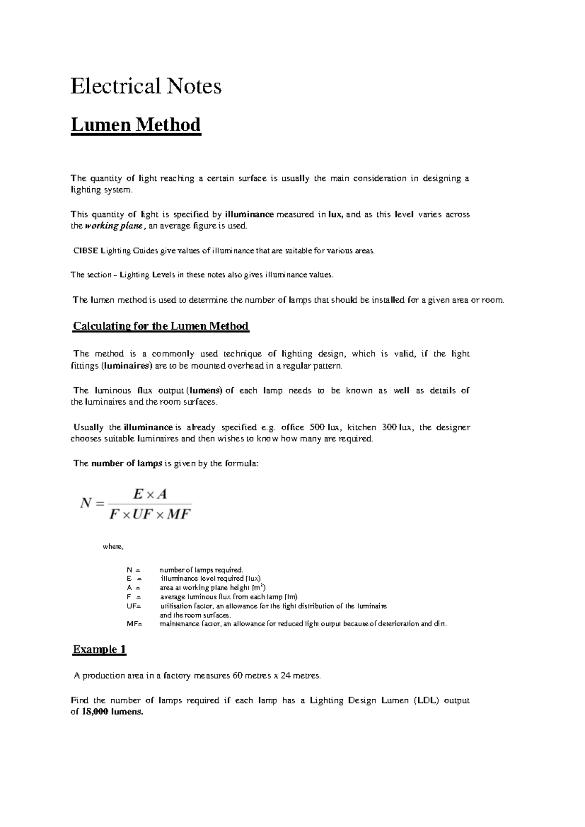 EE12 Illumination Calculation Combine 2 - Electrical Notes Lumen Method ...