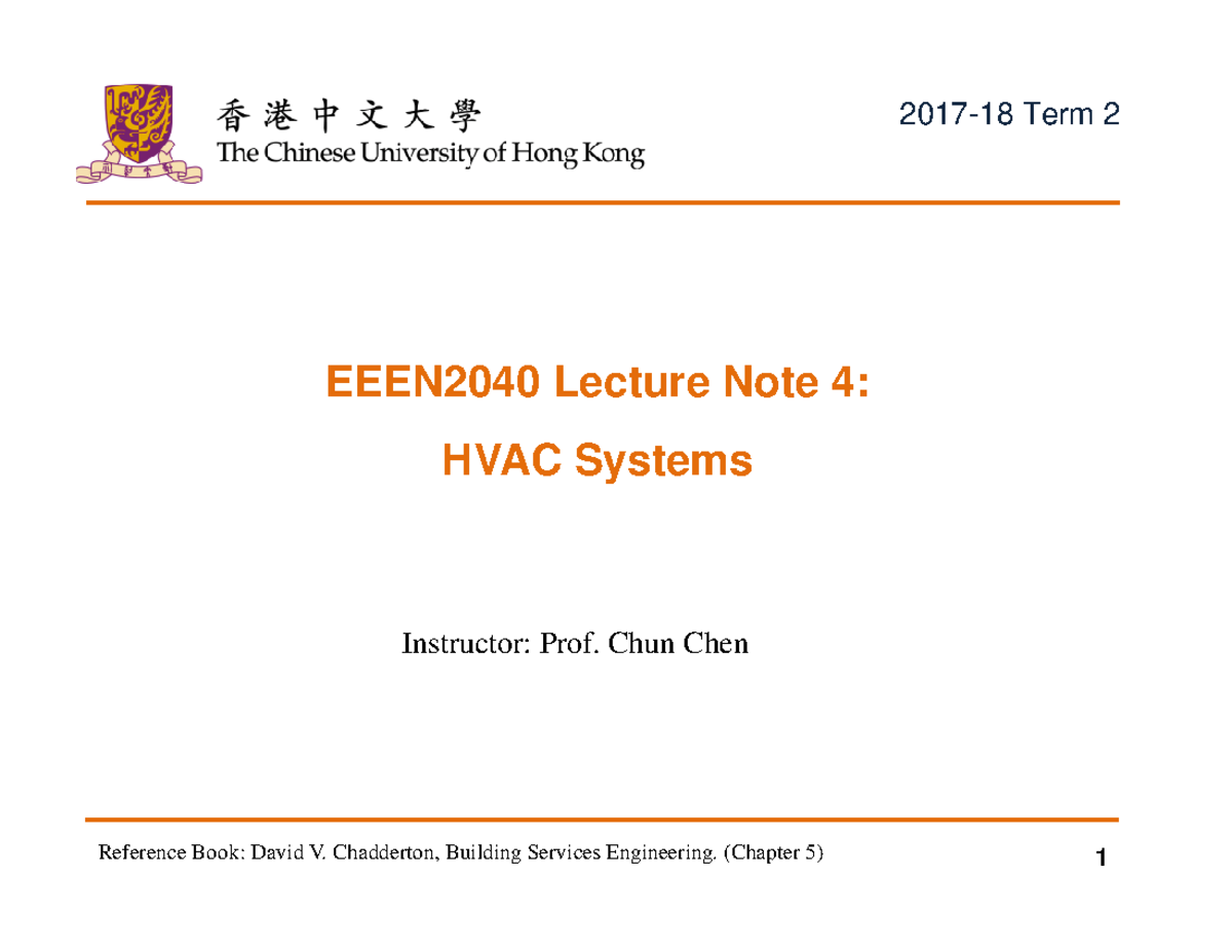 EEEN2040-Lecture Note 4 HVAC System (Handwriting) - 2017-18 Term 2 ...