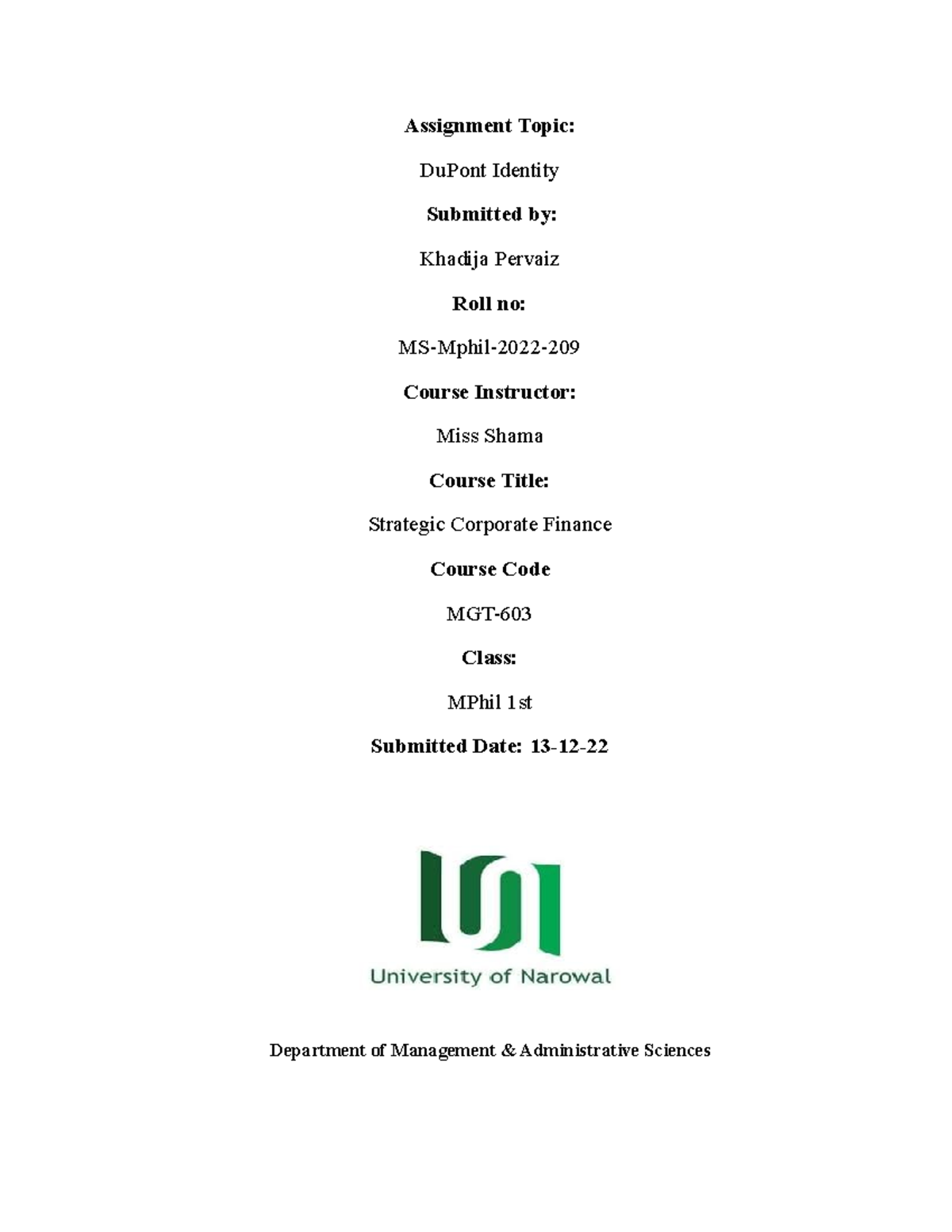 Du Pont Identity - I have to make an assignment. - Assignment Topic: DuPont Identity Submitted ...