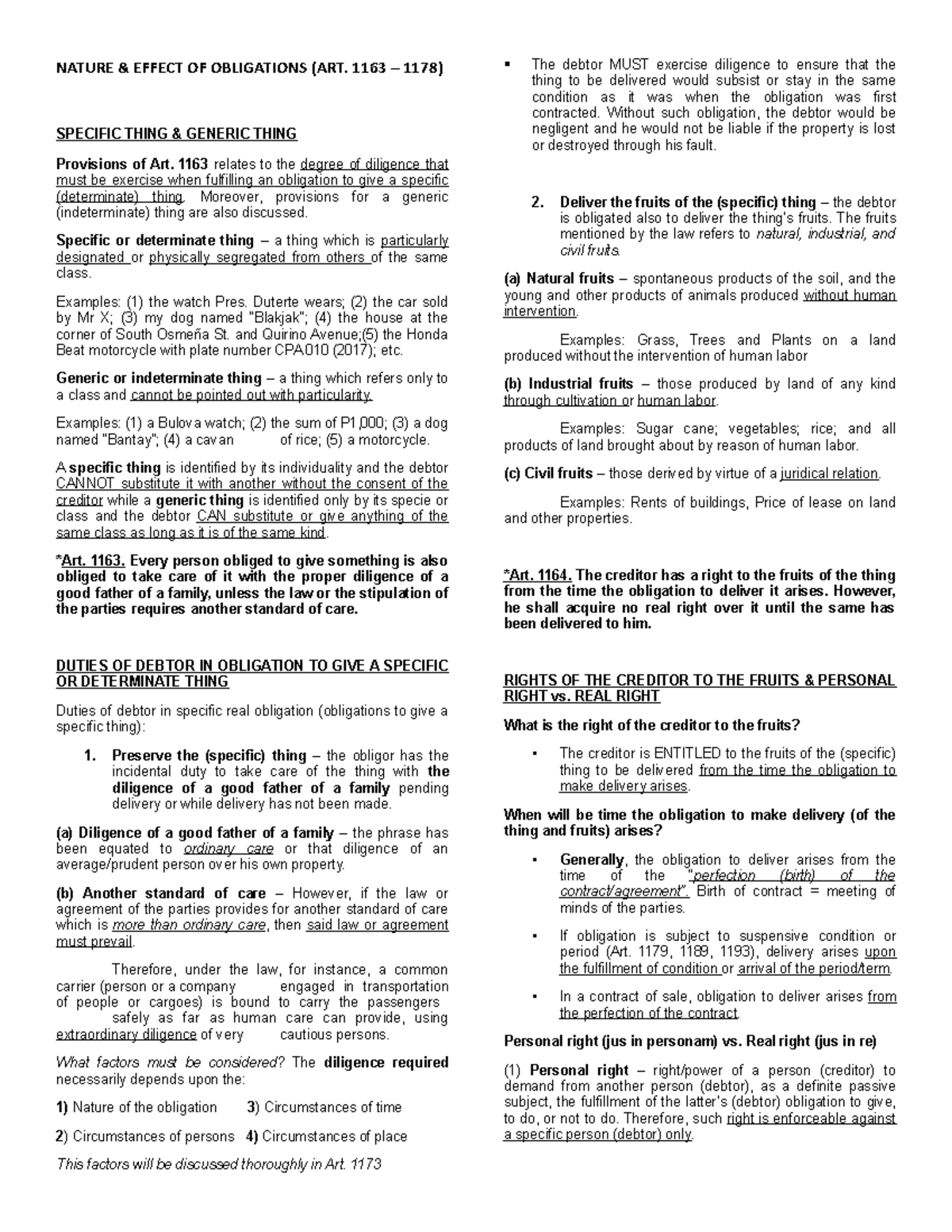 Law101-chapter 2 - Law - NATURE & EFFECT OF OBLIGATIONS (ART. 1163 ...
