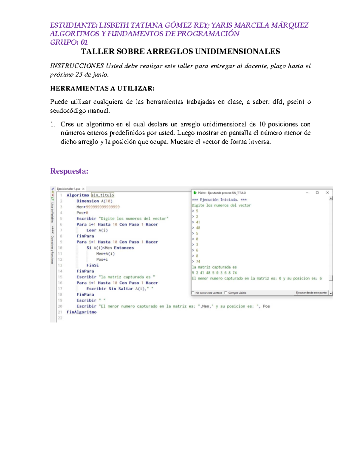 Taller Sobre Arreglos Unidimensionales 2 - ALGORITMOS Y FUNDAMENTOS DE ...