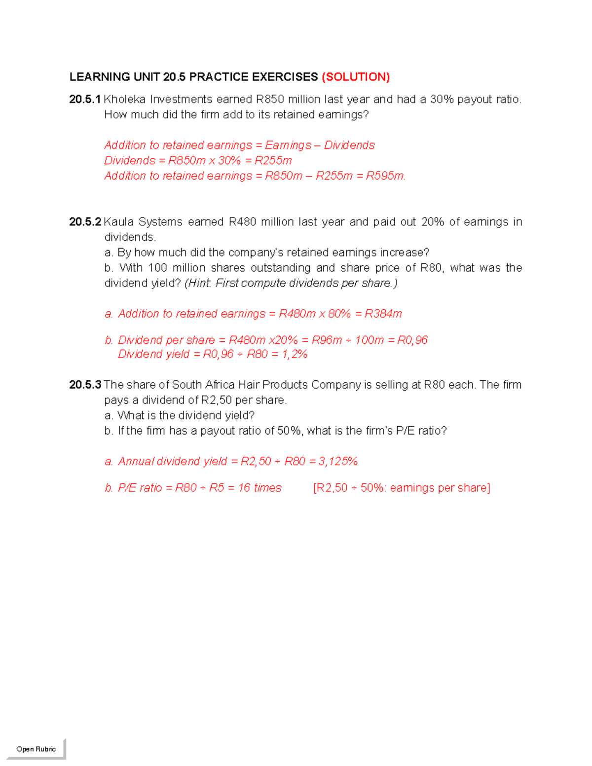 Learning unit 20.5 Practice exercises with solutions - LEARNING UNIT 20 ...
