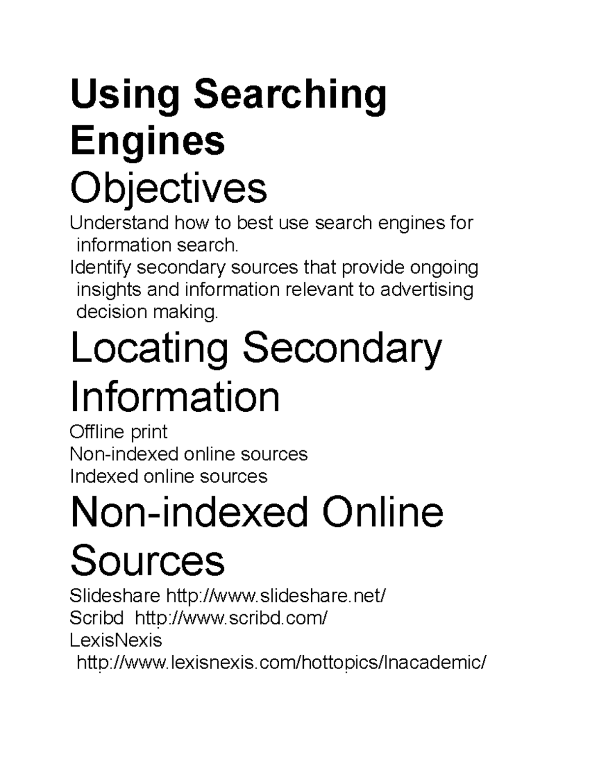 Using Searching Engines - Using Searching Engines Objectives Understand ...