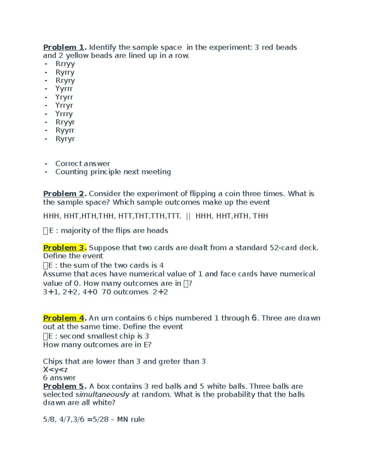 Probability exercises and notes to help in studying - Problem 1 ...