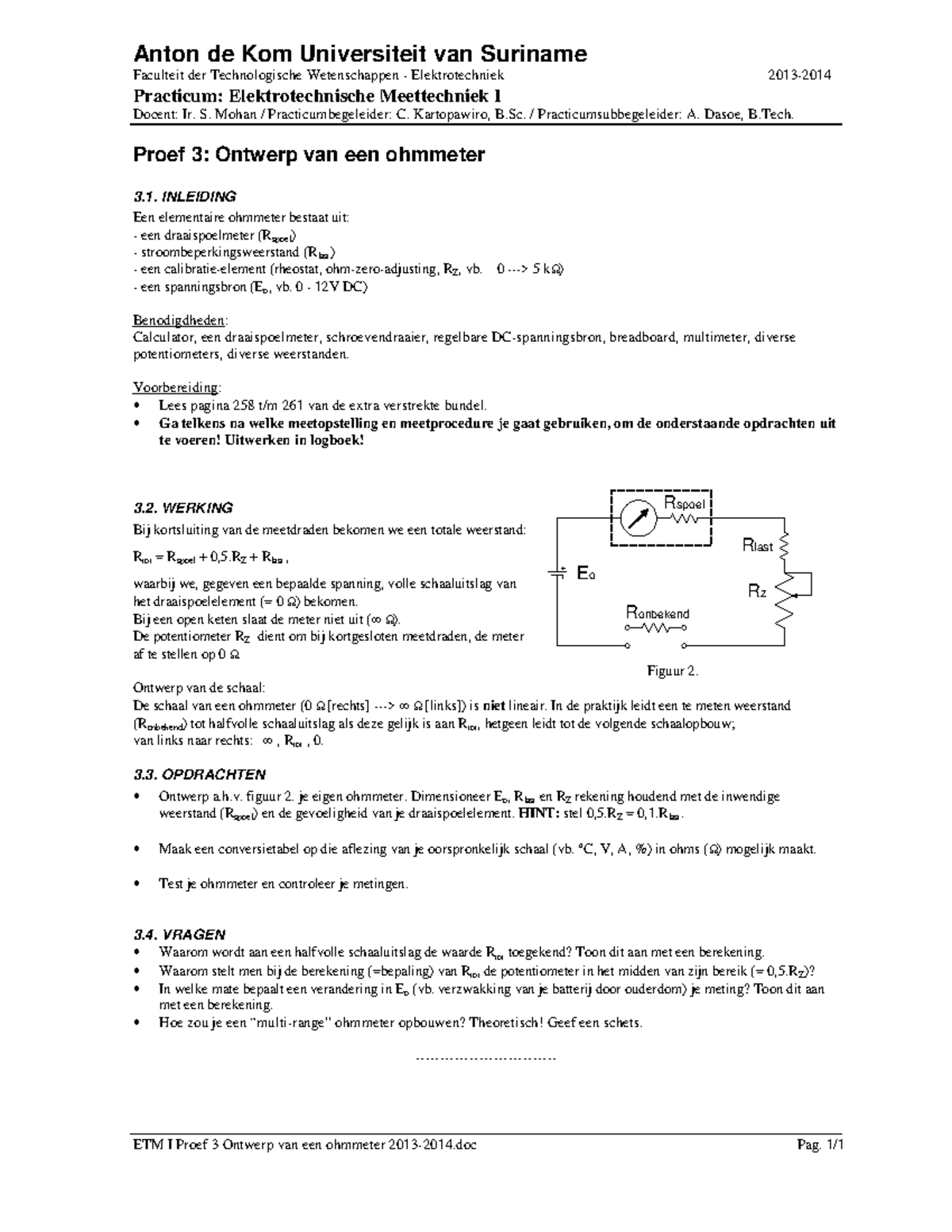 ETM I Proef 3 Ontwerp van een ohmmeter 2013-2014 - Anton de Kom ...