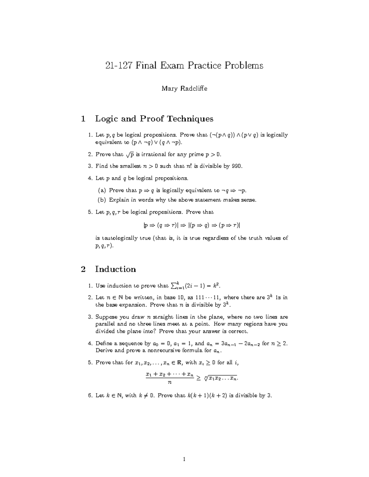 Final Prep Problems - 21-127 Final Exam Practice Problems Mary ...