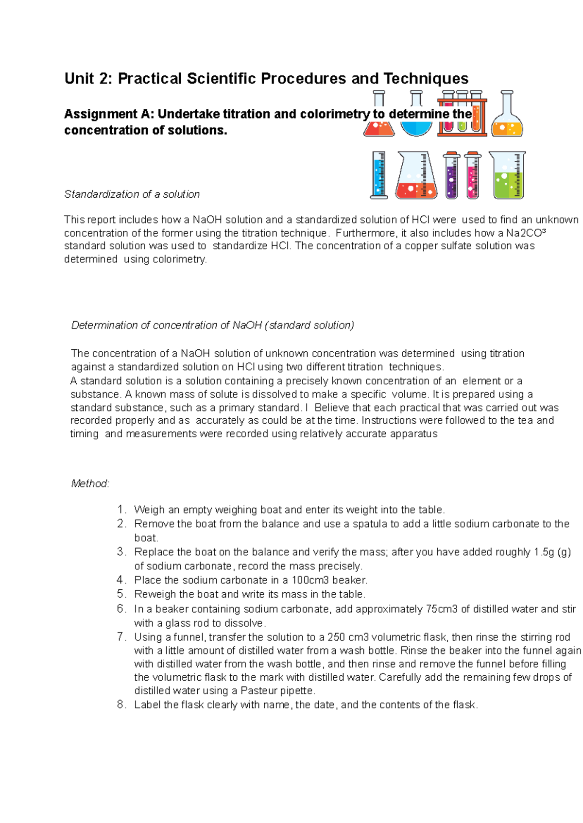 Unit 2 Assignment 1 - Unit 2: Practical Scientific Procedures and Techniques Assignment A ...