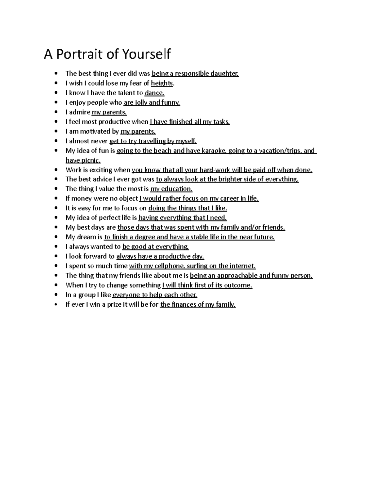 A Portrait of Yourself - none - A Portrait of Yourself The best thing I ...