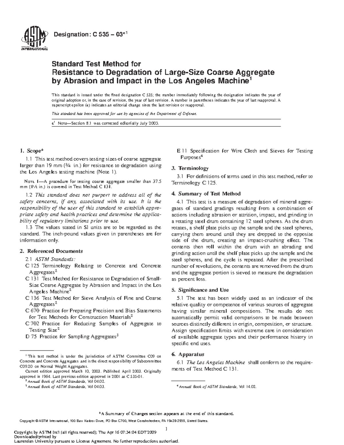 ASTM C535 - ASTM standards - Designation: C 535 – 03e 1 Standard Test ...