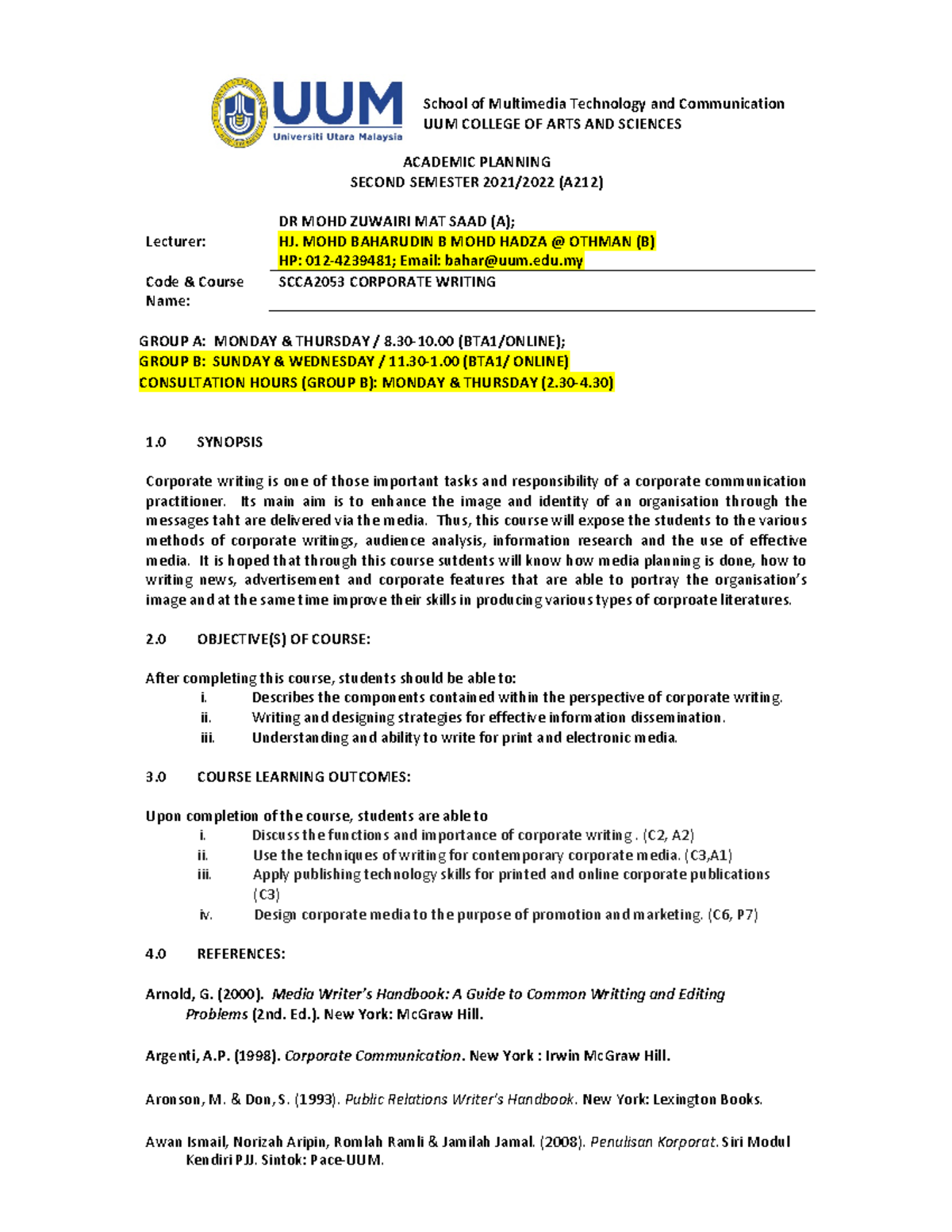 A212 SCCA2053- Academic Planning 2022 - School of Multimedia Technology ...