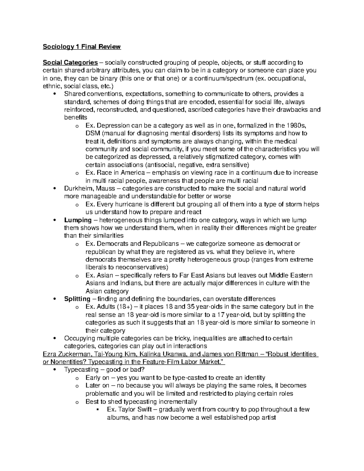 Sociology 1 Final Study Guide - Sociology 1 Final Review Social ...