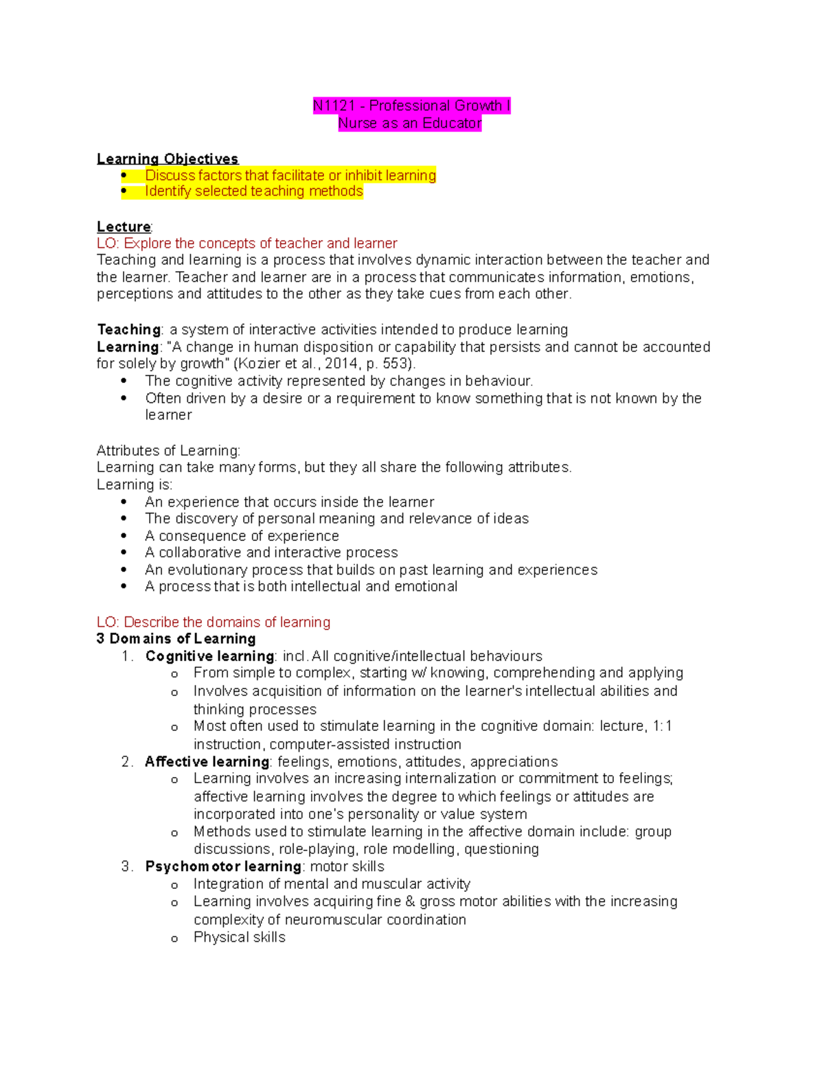 N1121-Nurse as an Educator - N1121 - Professional Growth I Nurse as an ...