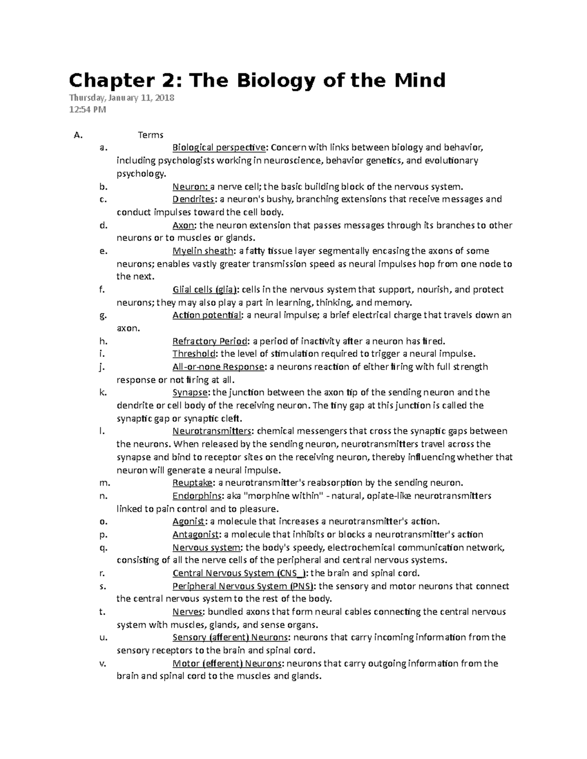 PSY 100 Chapter 2 - Matt Johnson (Online) - Chapter 2: The Biology of ...