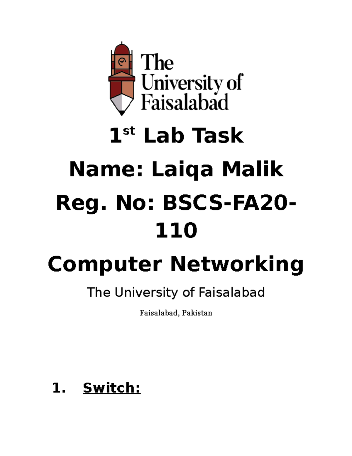 1st lab task - It is very Helpful - 1 st Lab Task Name: Laiqa Malik Reg ...