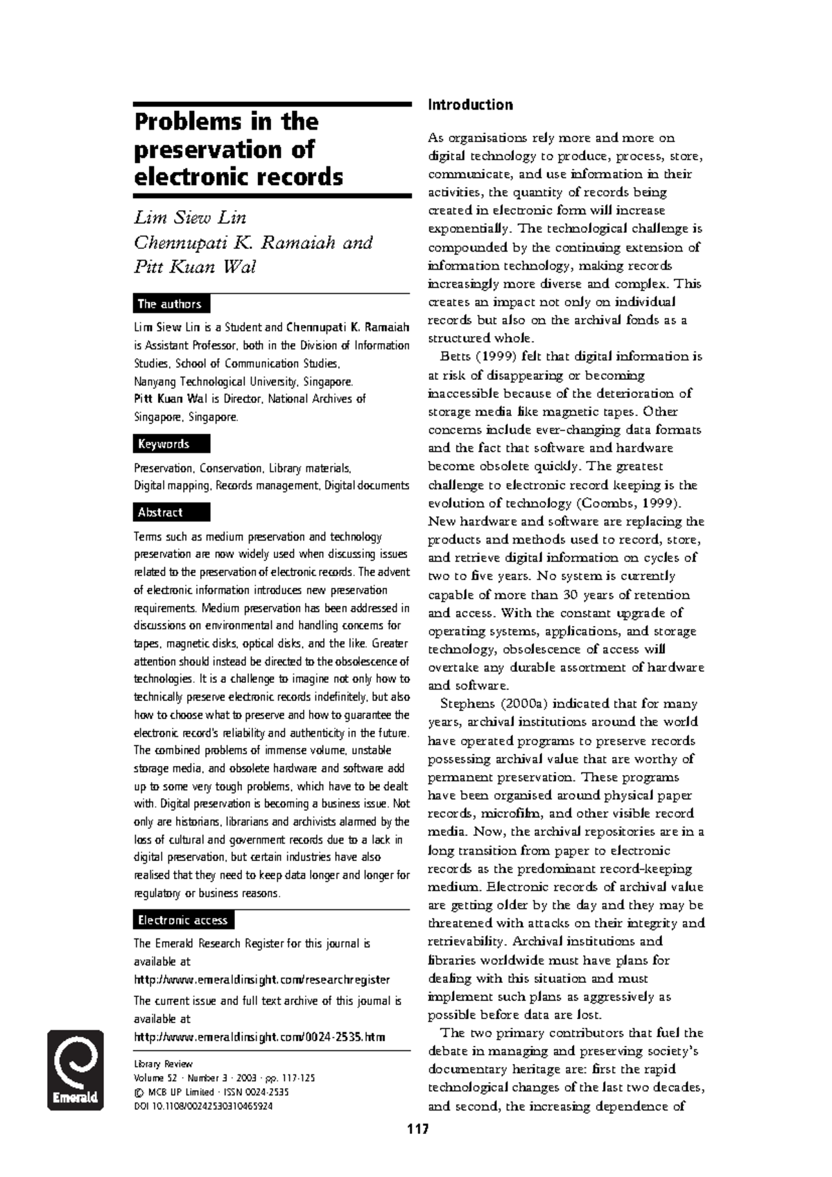 Article 2 - Problems in the preservation of electronic records Lim Siew ...