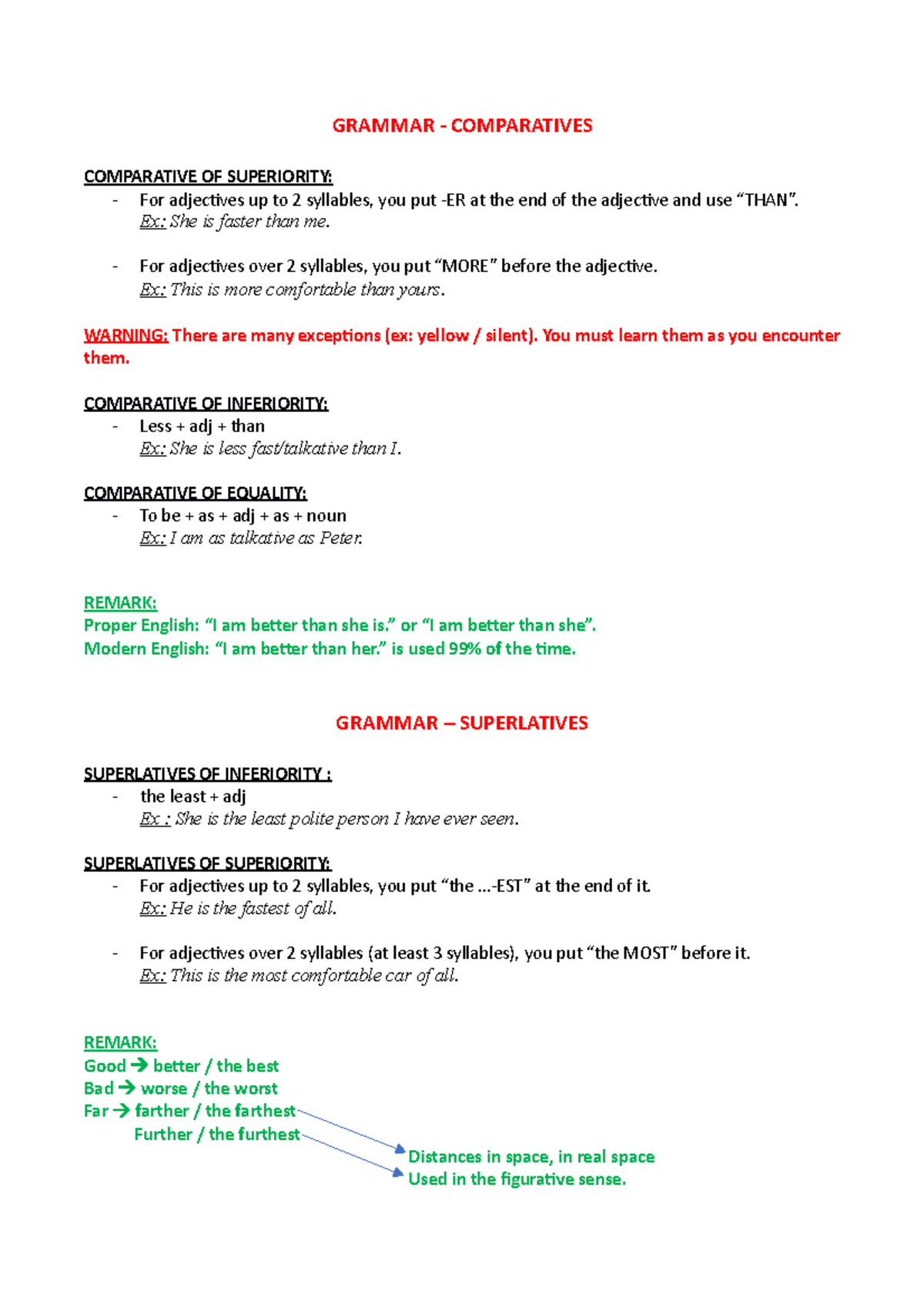 Superiority - GRAMMAR - COMPARATIVES COMPARATIVE OF SUPERIORITY: For ...