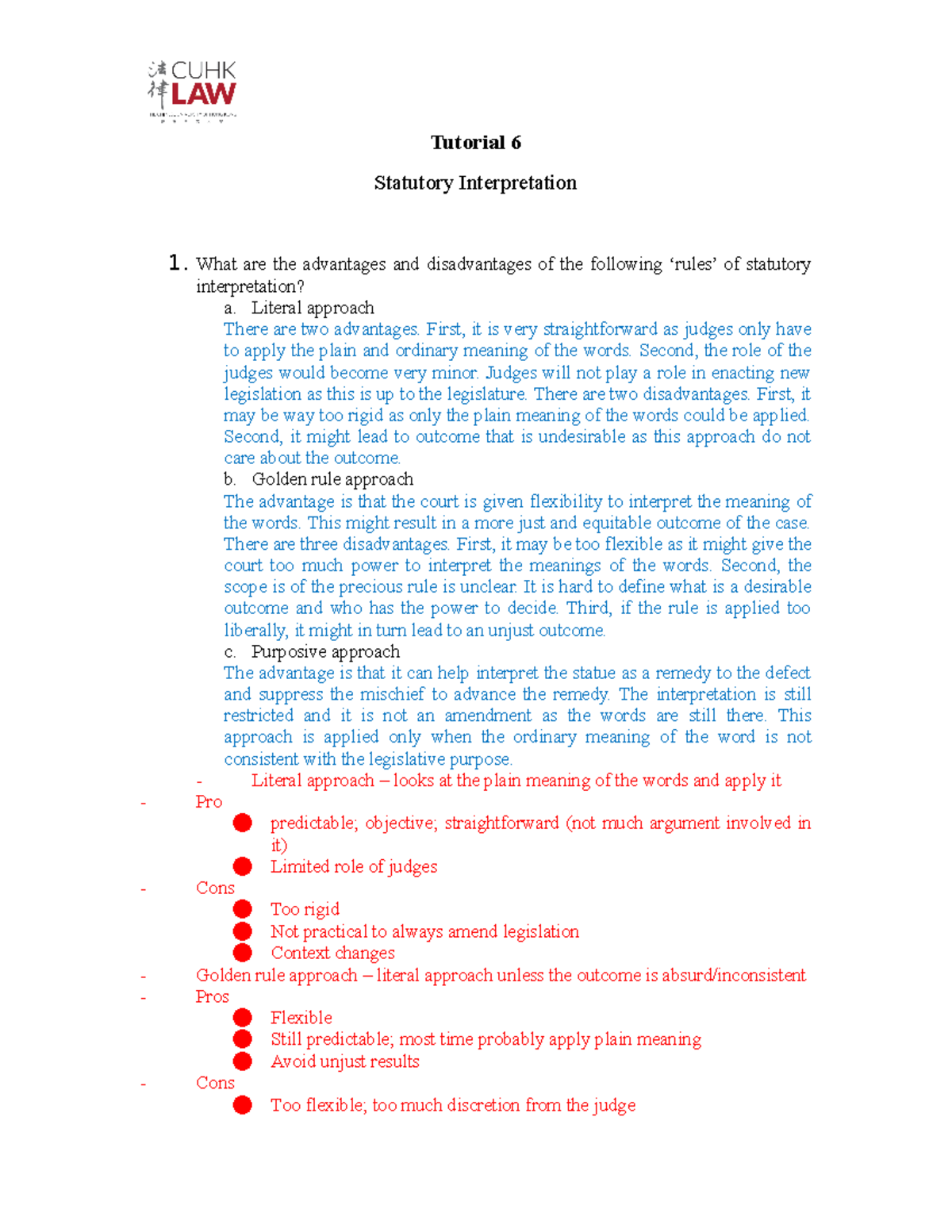 Tutorial 6 - Statutory Interpretation - Tutorial 6 Statutory ...
