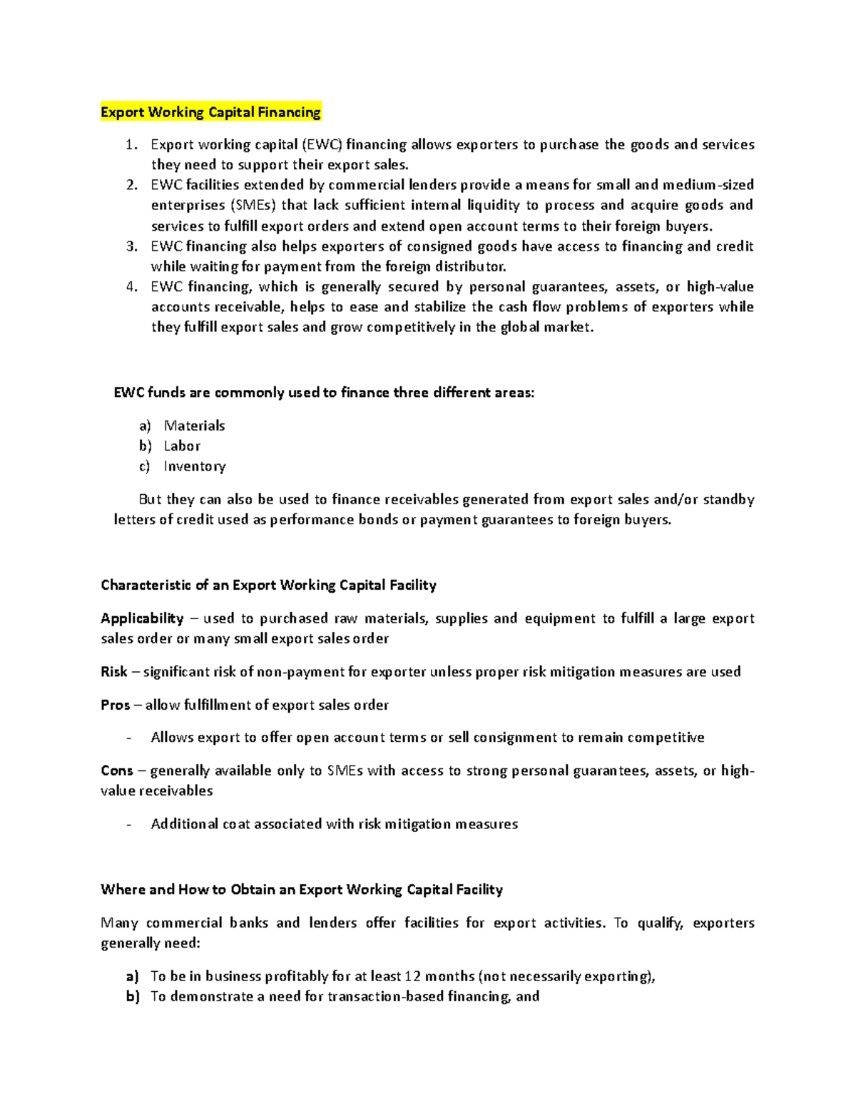INBT- Finals- Reviewer - Export Working Capital Financing Export ...