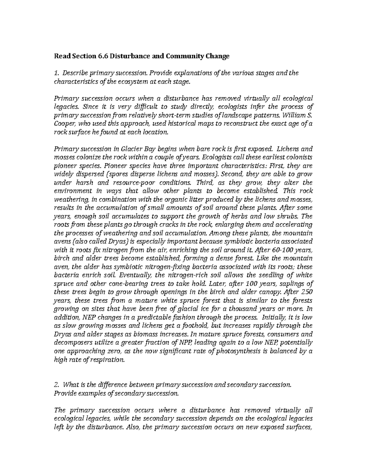 Assignment 5 - Homework 5 - Read Section 6 Disturbance and Community ...