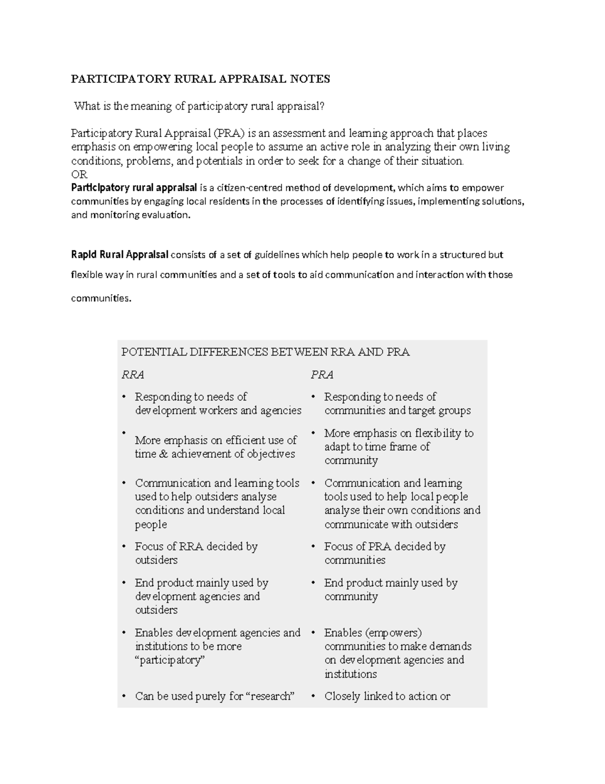 Participatory Rural Appraisal Notes - PARTICIPATORY RURAL APPRAISAL ...