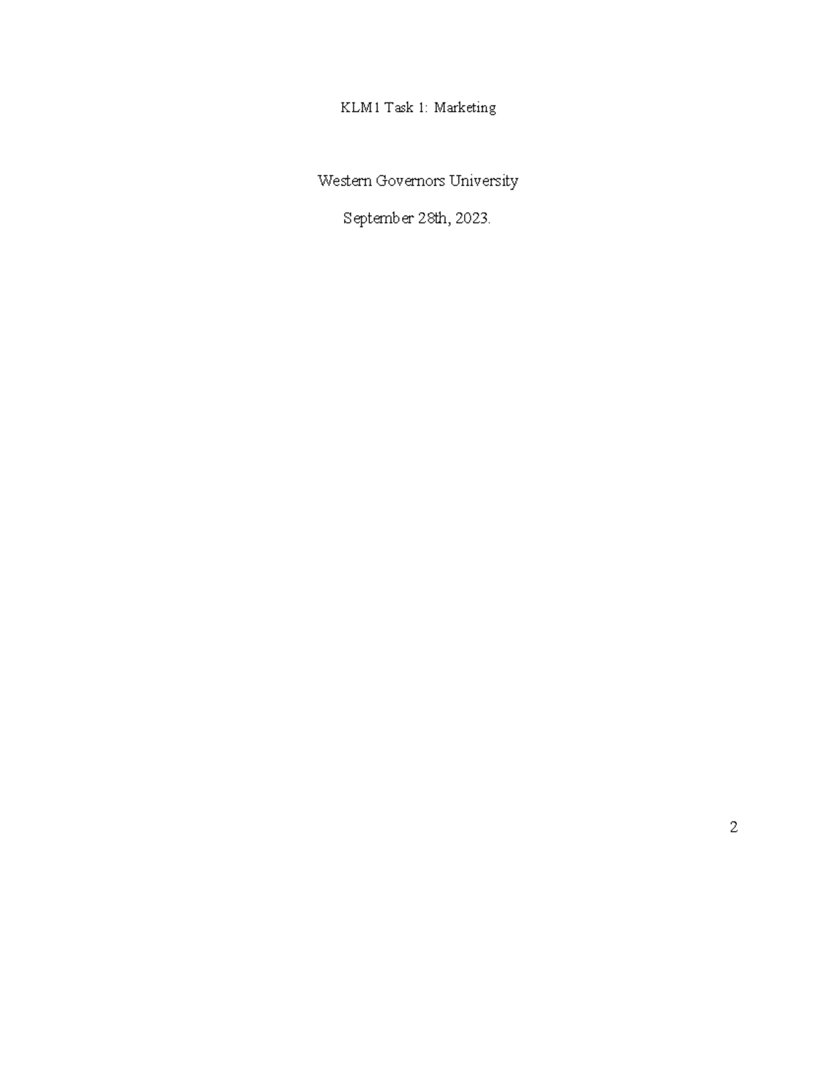 C212 Task completed - C212 - KLM1 Task 1: Marketing Western Governors ...