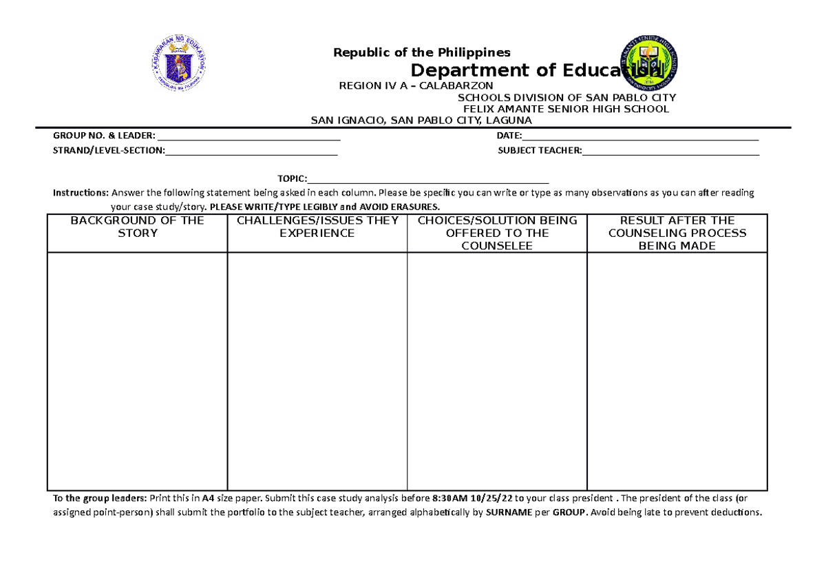 Casestudy- Analysis Counseling - Republic of the Philippines Department ...