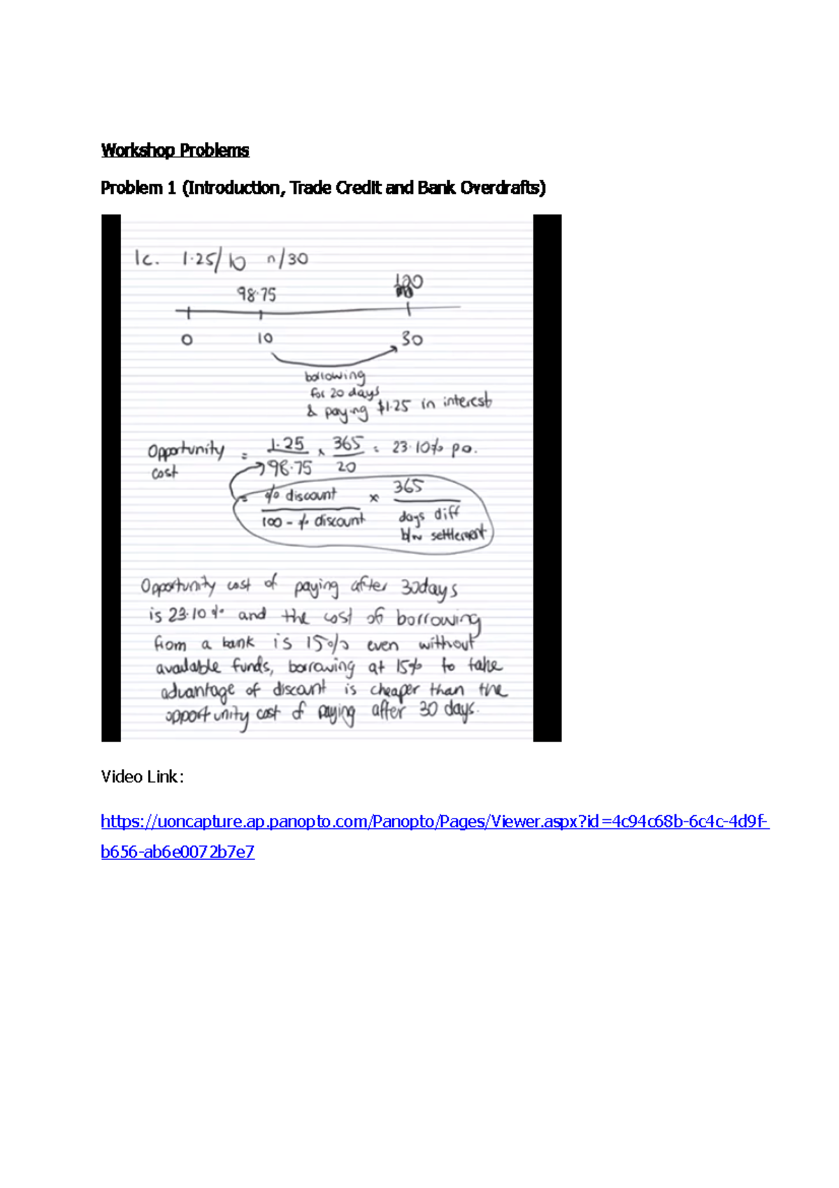 Topic 9 Workshop 10 - Short Term Debt- answer-1 - Workshop Problems Problem 1 (Introduction ...