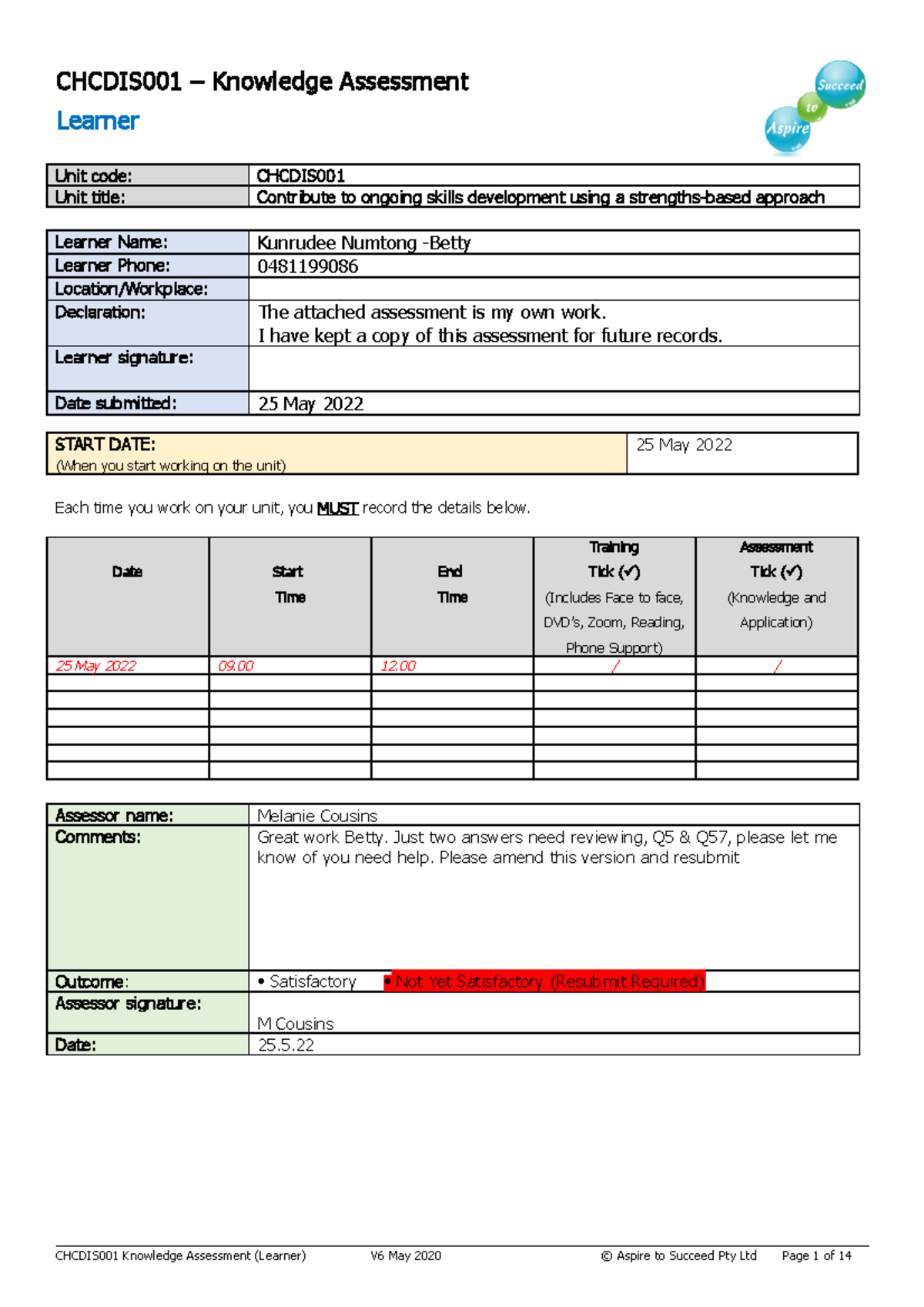 Chcdis 001-Knowledge-Learner.v9.2- CHCDIS 001 – Knowledge Assessment Learner Unit code: CHCDIS ...