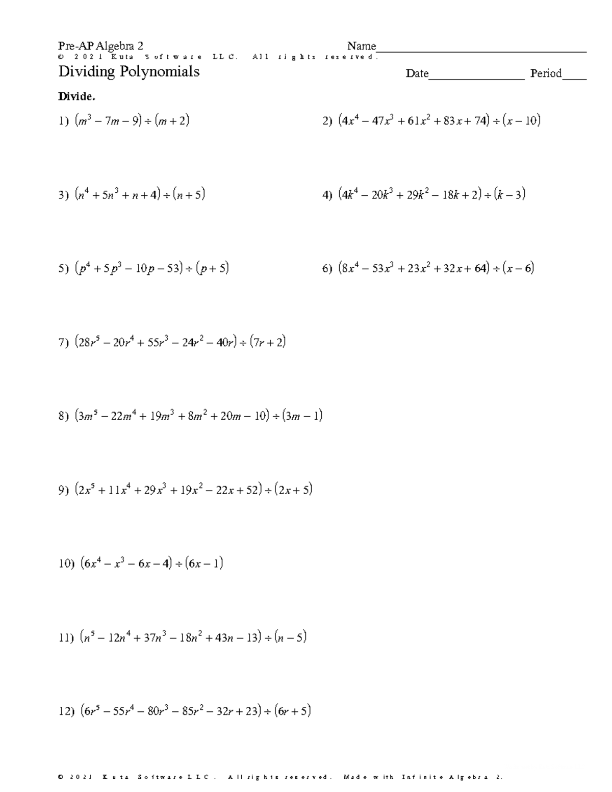 Dividing Polynomials - notes - ©I P 2 F 0 E 2 y 1 M HKWuHtFaQ ...