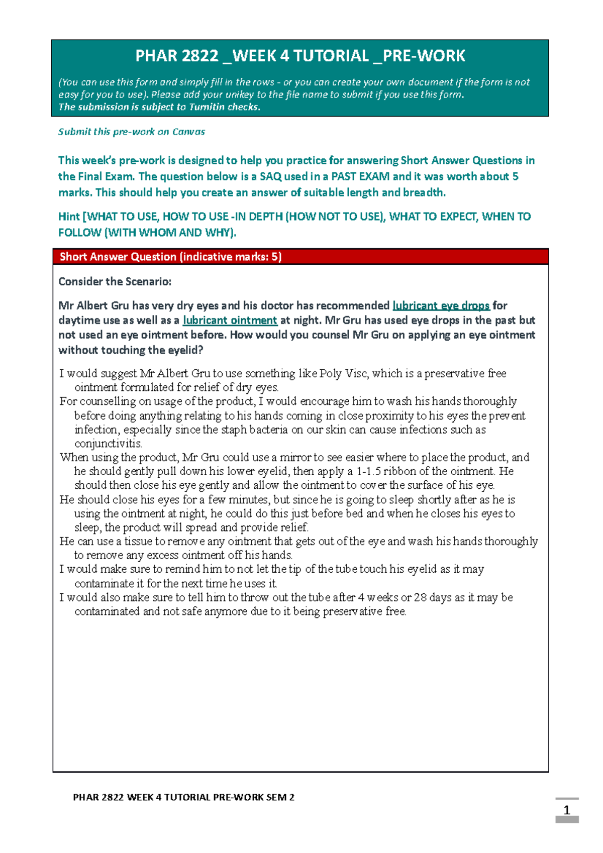 PHAR 2822 Pre Work Tutorial 4 - Submit this pre-work on Canvas This ...